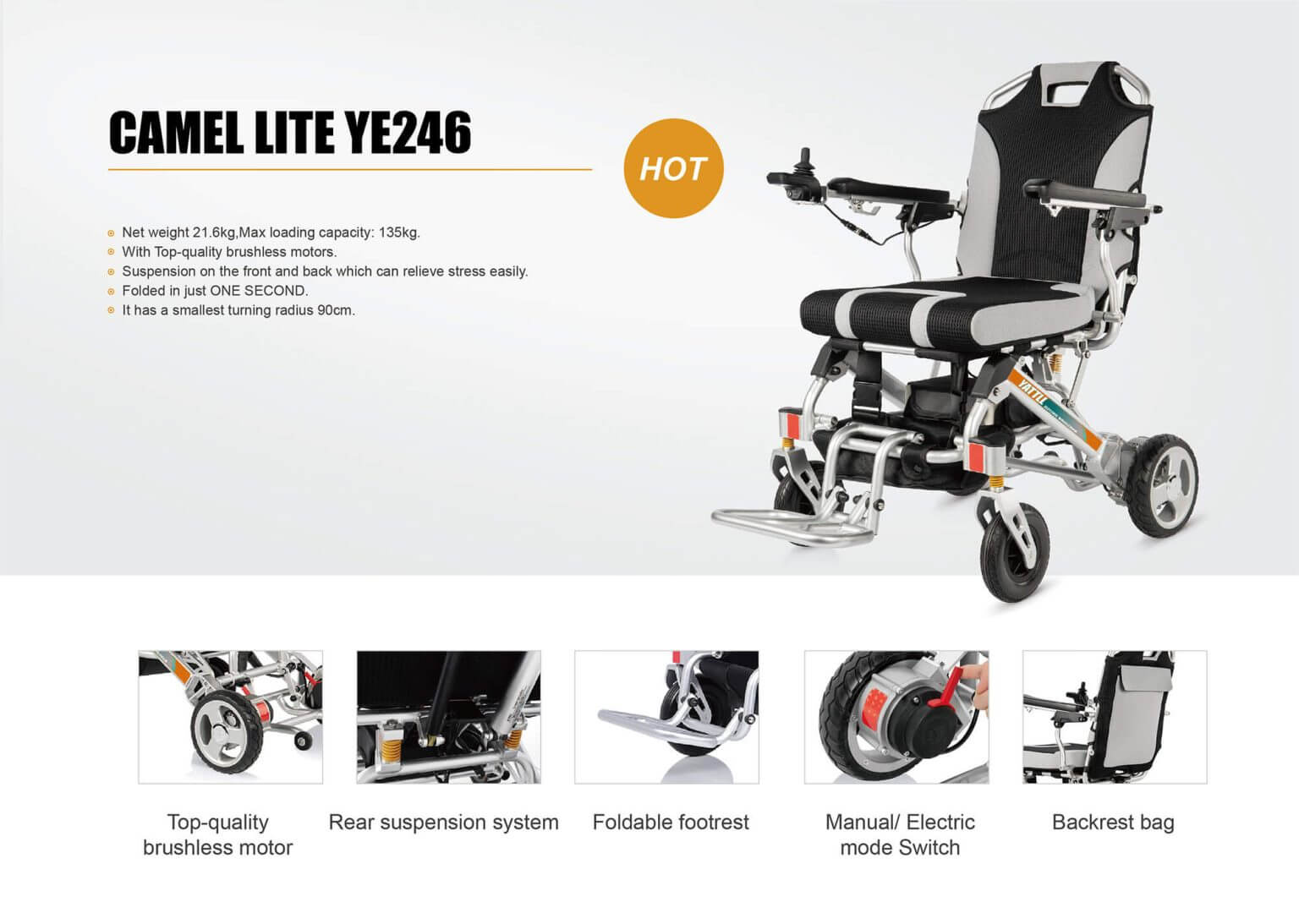 Ultra Lightweight And Compact Folding Power Wheelchair - Camel Lite ...